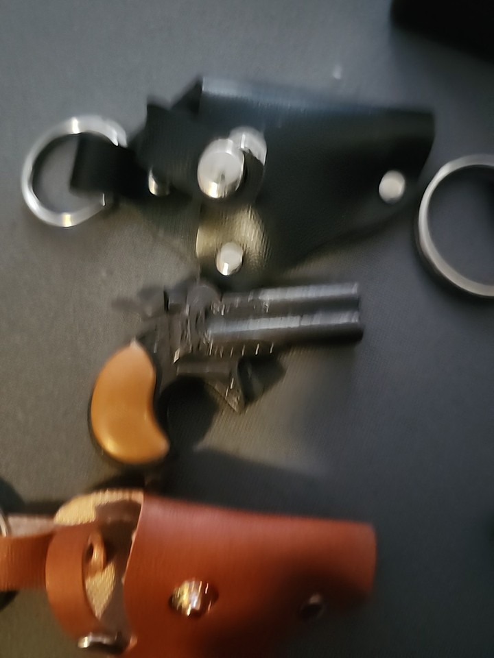 Vintage 6 mini key Ring diecast pistol cap guns lot w/ holsters SEE ...