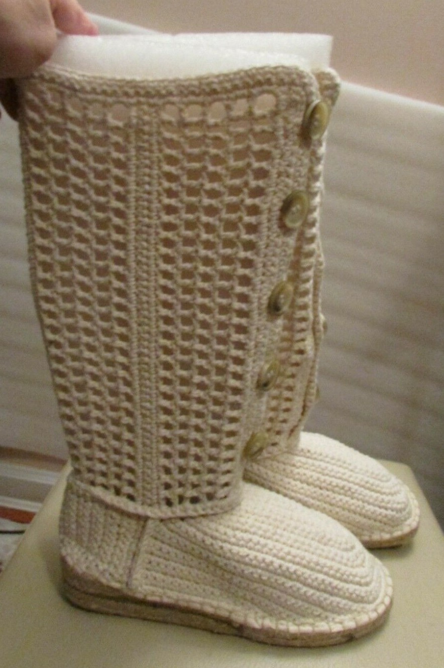 Women's LIVS Ivory Knee High Pull On Crocheted Boots … - Gem