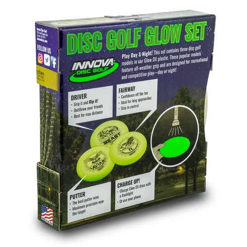 Innova Glow Disc Golf 3-Disc Set, Glows in the Dark! Beginner DX Three ...