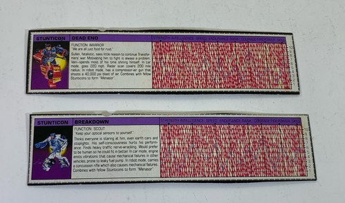 Authentic Transformers Stunticon Dead End, Breakdown,Tech Spec Bio Card ...