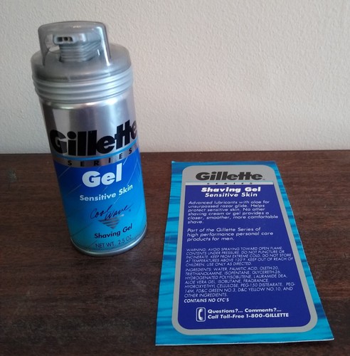 Original Gillette Shaving Gel Sensitive Skin 2.5 oz, 1992, 1993 Vintage ...