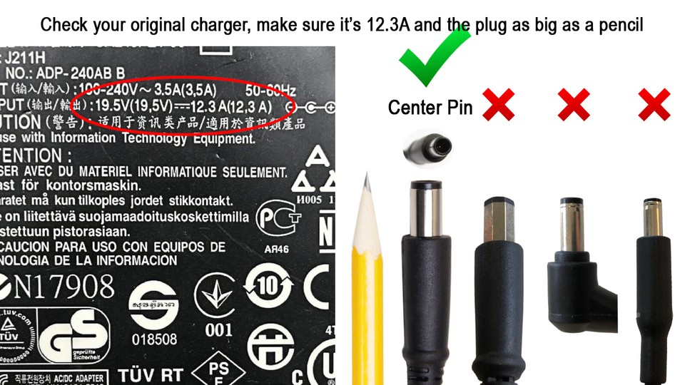 DELL GA240PE1-00 19.5V 12.3A 240W Genuine Original AC Power Adapter ...