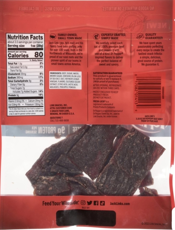 13 Bags Bulk Jack Links Beef Jerky DR PEPPER Flavor Meat Snacks 3.25 oz ...