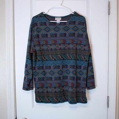 Southwest Coogi-Style Knit Top 90s Split Hem L Earth Tone | Dark Autumn ...