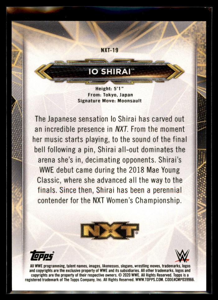 2020 Topps NXT WWE Wrestling Roster Set #NXT-19 Io Shirai Quantity | eBay
