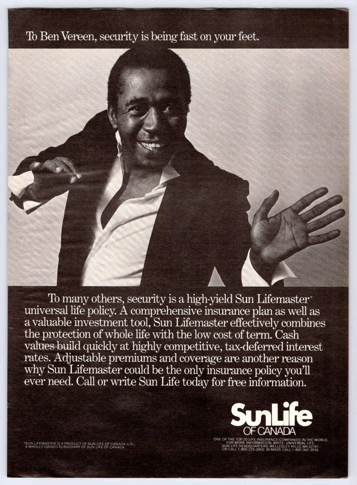 1983 BEN VEREEN SUNLIFE OF CANADA Vintage 8X11 Magazine Ad 1980's JNA10 ...