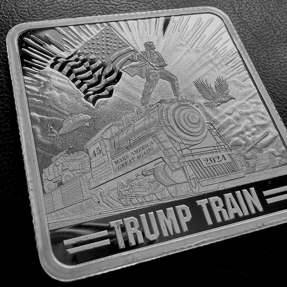 Trump 1 Oz .999 Fine Silver Square 2024 Trump Train Silver Bar BU Coin ...
