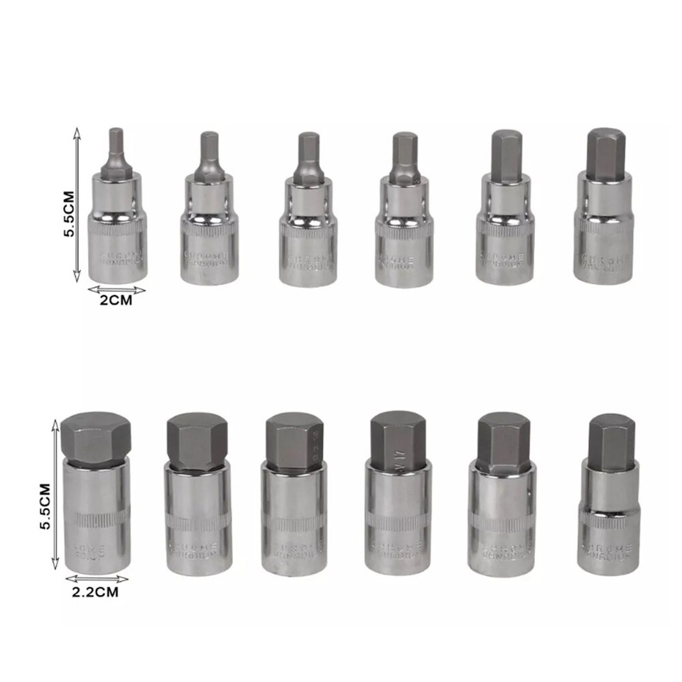 12Pcs 1/2 Inch Drive Impact Hex Bit Socket Set H5-H22 Hexagon Allen Key ...