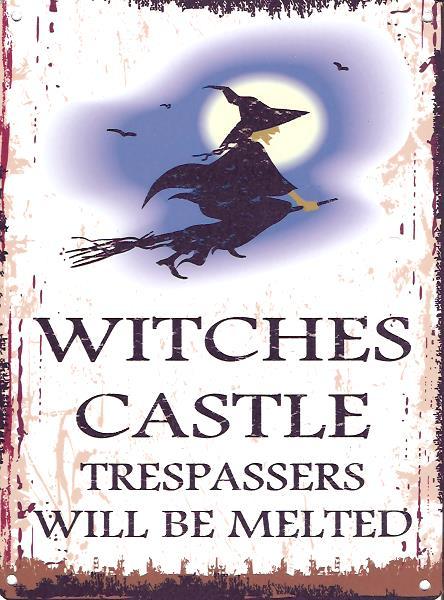 WITCHES CASTLE TRESPASSERS WILL BE metal wall sign halloween art plaque ...