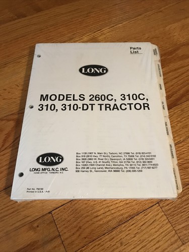 New genuine Long 260C 310C 310 310DT tractor oarts book catalog manual ...