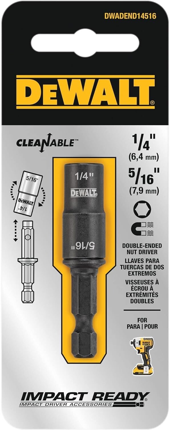 Dewalt DOUBLE ENDED Nut Driver, Impact READY CLEANABLE 1/4In + 5/16 ...