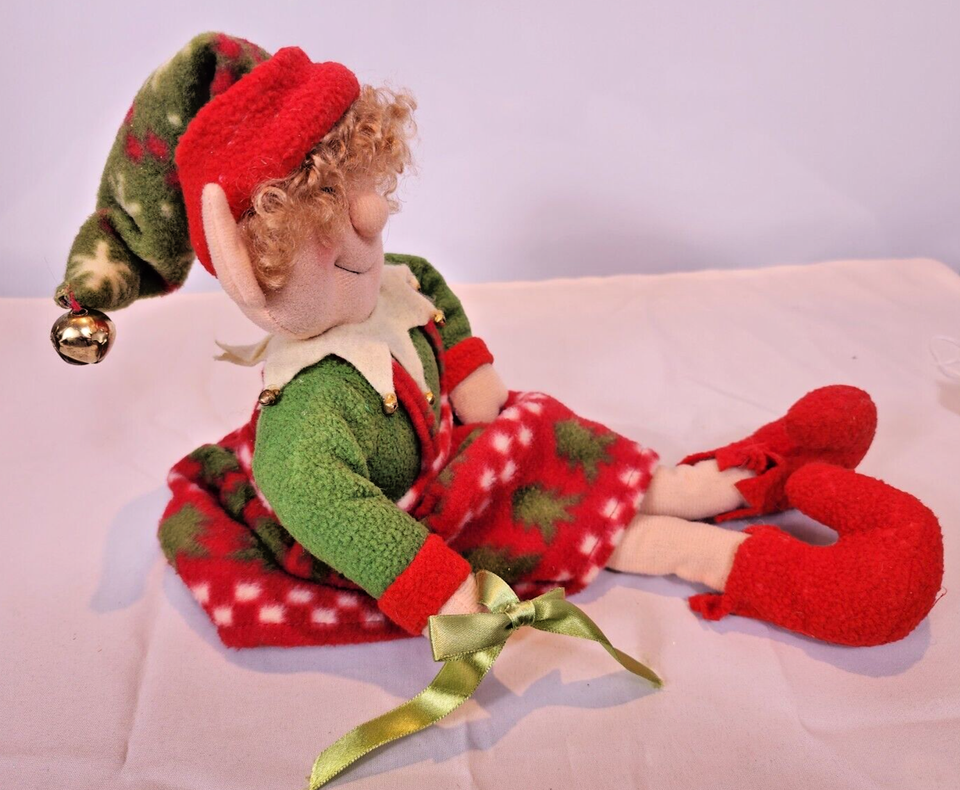 Christmas Shelf sitting Elf Plush Stuffed doll figurine jester jingle ...