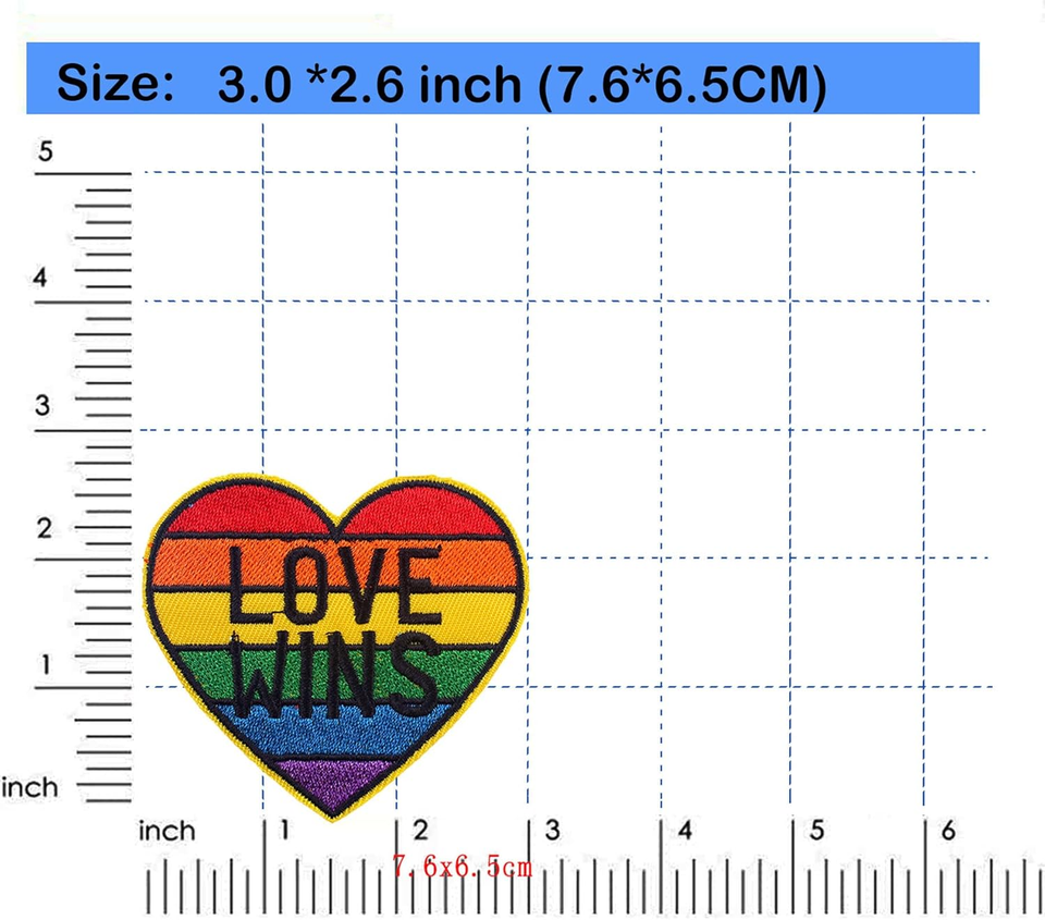 Rainbow Heart Shape Sewable Patch, 2Pcs Heart Letter Love Wins ...
