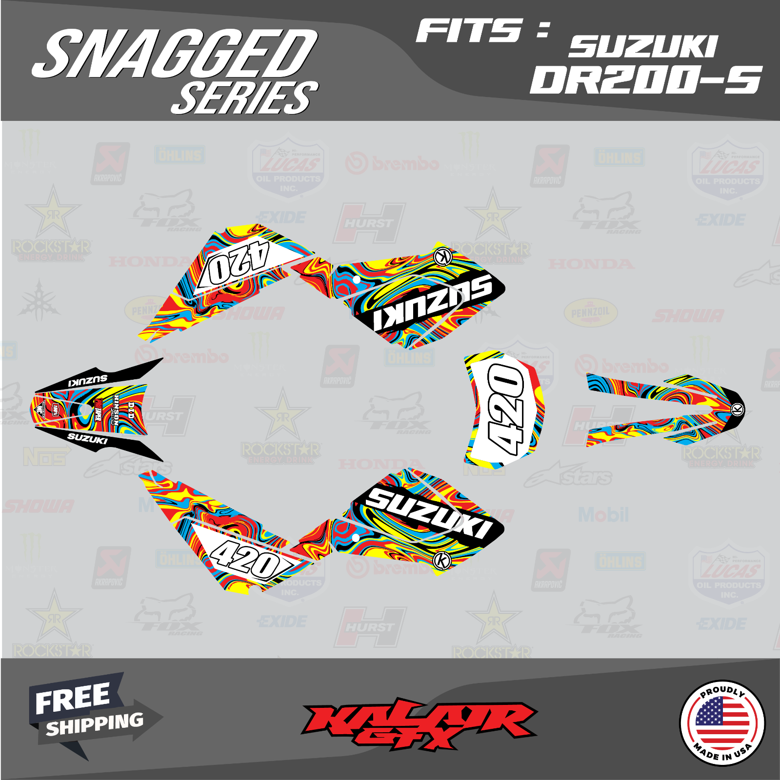Graphics Kit For Suzuki DR200-S (All Years) DR 200-S Snagged Series ...