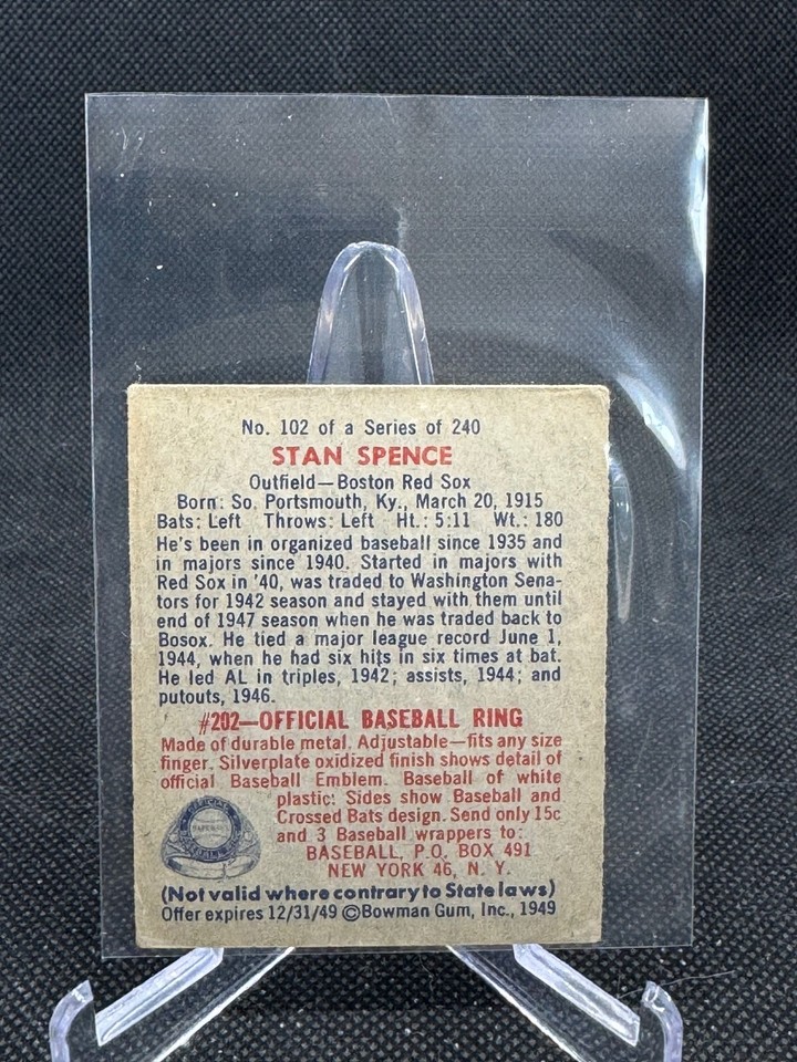 Stan Spence 1949 Bowman #102 Boston Red Sox | eBay