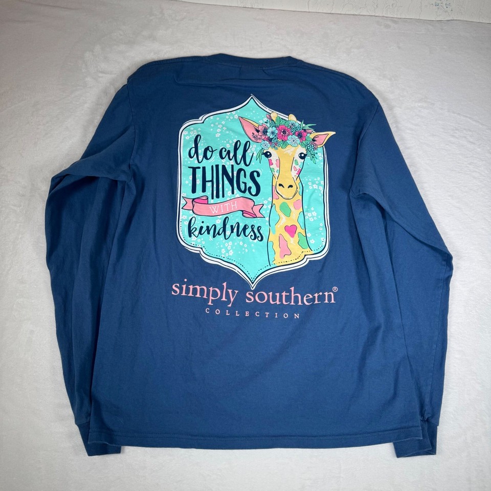 Simply Southern Long Sleeve Giraffe Kindness Graphic T Shirt Navy Blue ...