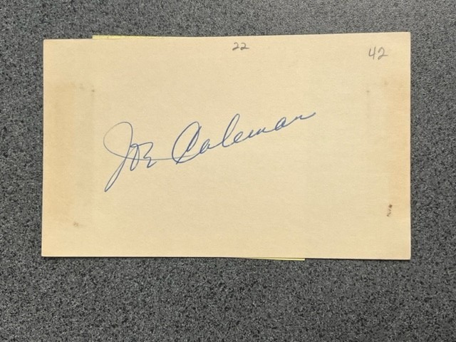 Joe Coleman autographed 3 x 5 index card MLB Guaranteed Pass. 1942 | eBay