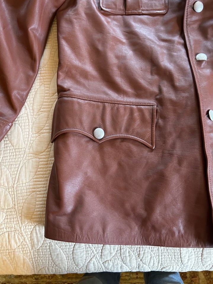 Brown Leather Men's Uniform Jacket Military BLUF Police Tunic | eBay