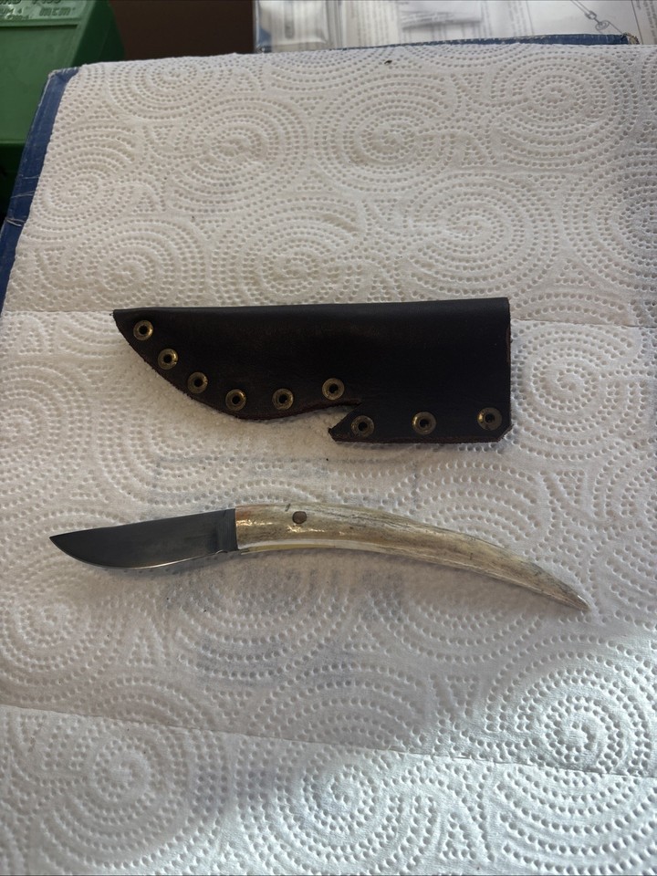 Home Made Patch Knife With Stag Antler Handle And Handmade Sheath | eBay
