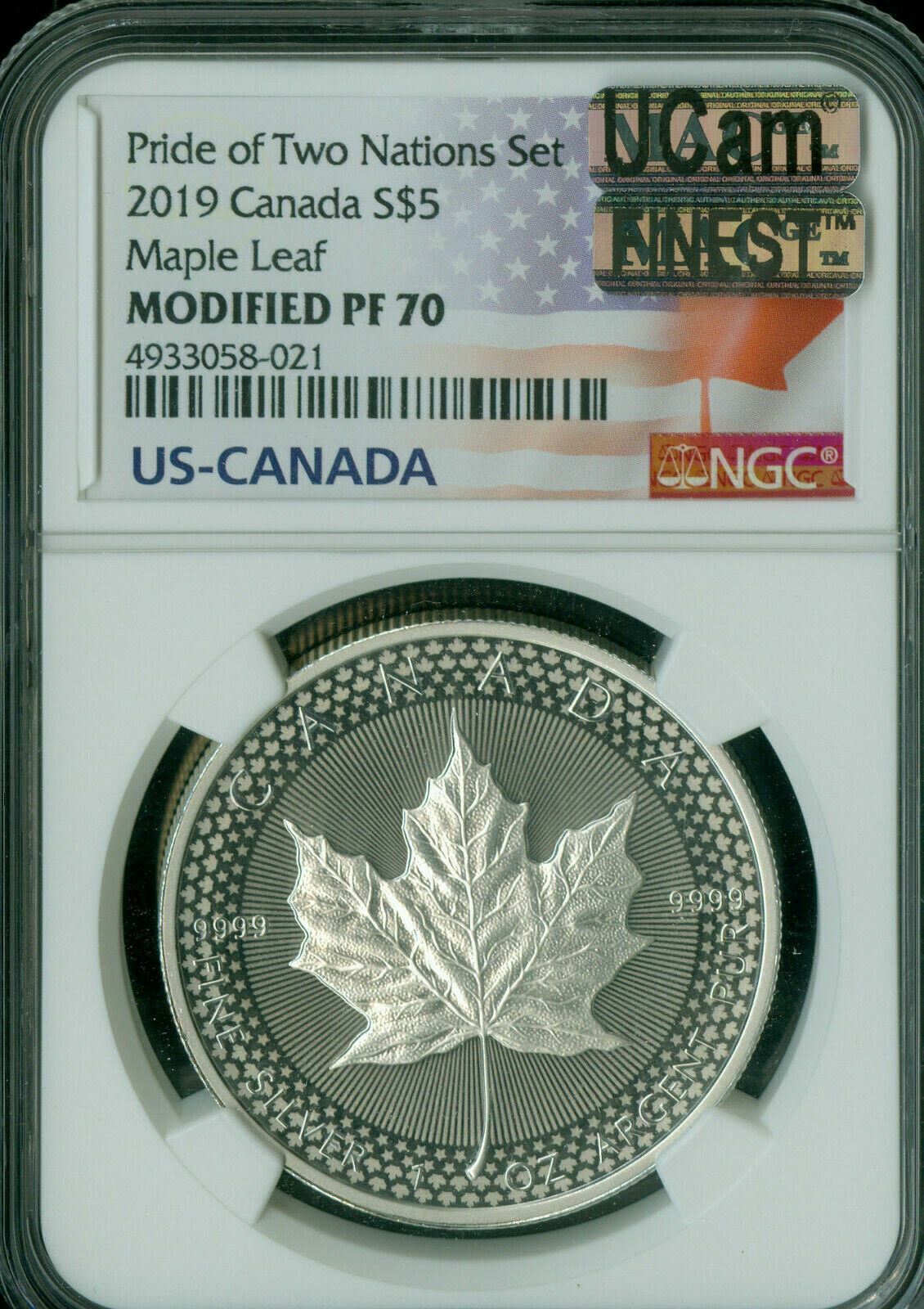 2019 $5 CANADA MODIFIED MAPLE LEAF NGC PF70 PRIDE OF TWO NATIONS MAC ...