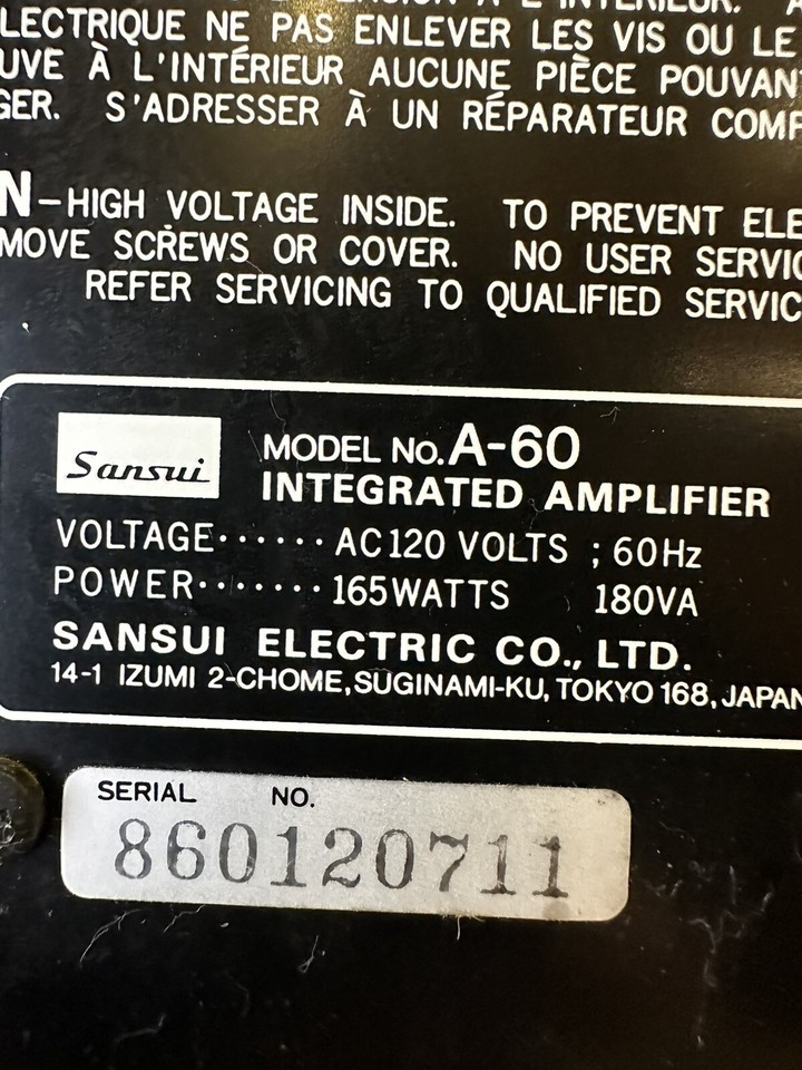 Vintage Sansui A-60 Stereo Amplifier Integrated Made Japan Powers Up ...