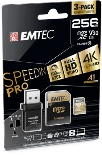Emtec MicroSD Card SDXC UHS-I Memory Card 256GB Class 10 With SD& USB ...