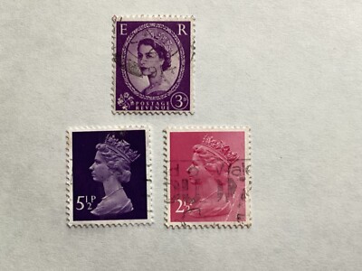 3 Queen Elizabeth Stamps -ER 3D, 2-1/2P, 5-1/2P, Used, Good Condition ...
