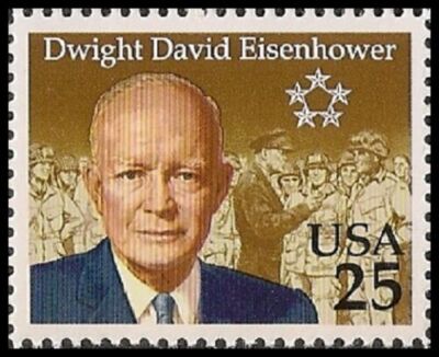1990 President Dwight D Eisenhower Single 25c Postage Stamp, Sc #2513 ...