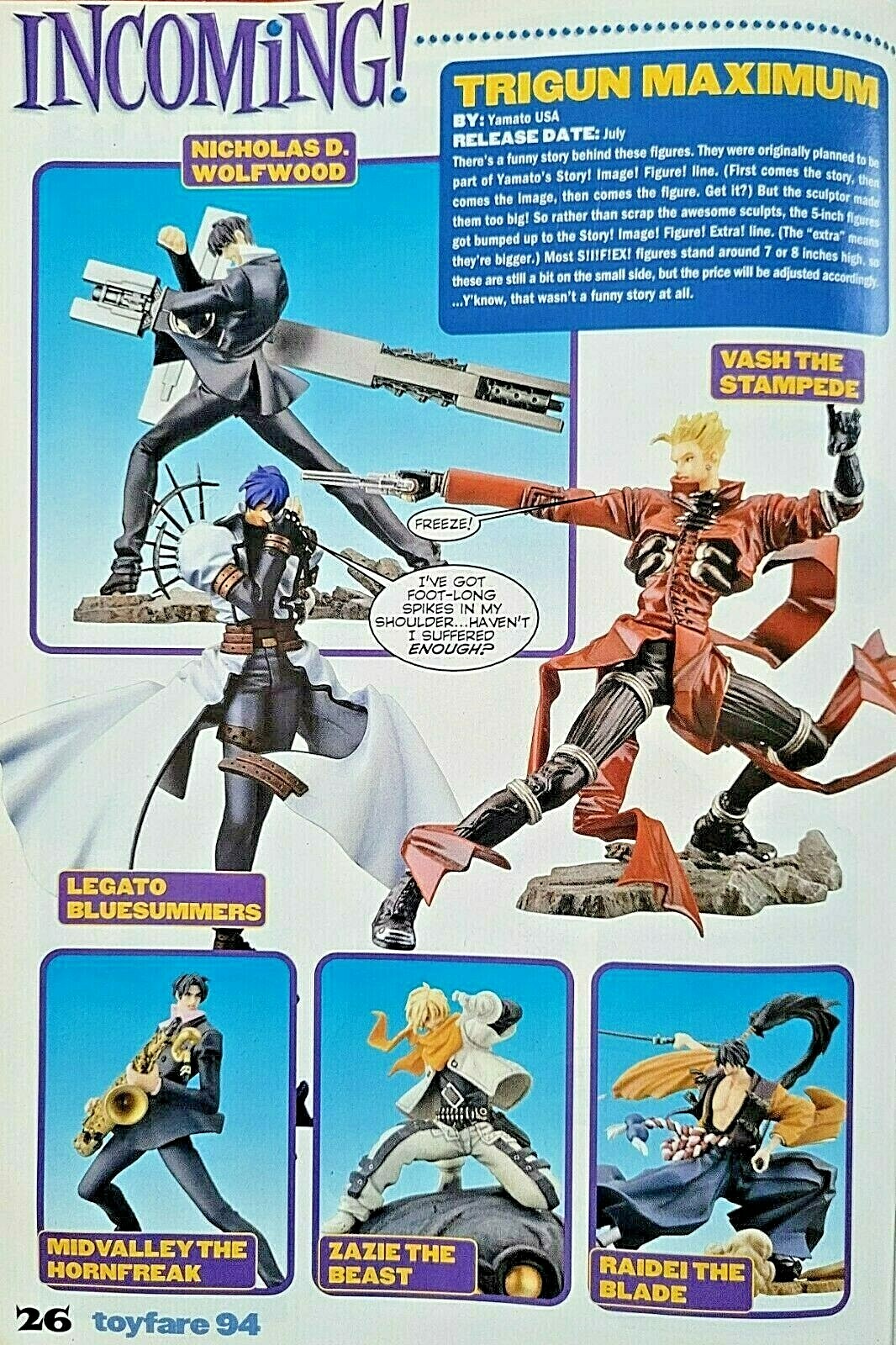 2005 TRIGUN MAXIMUM Action Figures VASH LEGATO ZAZIE RAIDE TRADE Print ...