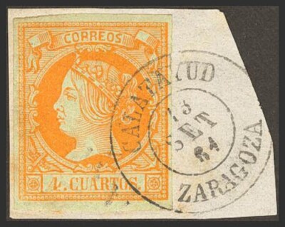 Aragón. Philately. Fragment 52. 1860. 4 Cuartos Yellow, Cover Fragment ...