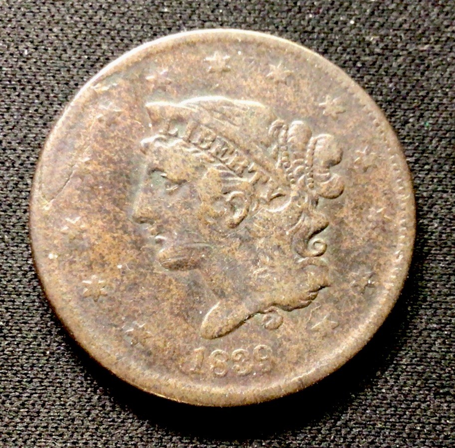 1839 Large Cent VF! Booby Head! Cool Rim Cud! ENN Coins! | eBay