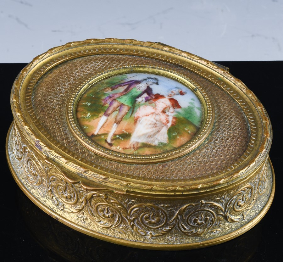 LOVELY ANTIQUE GOLD GILT BRONZE HAND PAINTED PORCELAIN VELVET LINED ...