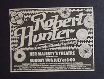 Robert Hunter Jack O'Roses Era 1981 Mini Poster Type Concert Ad ...