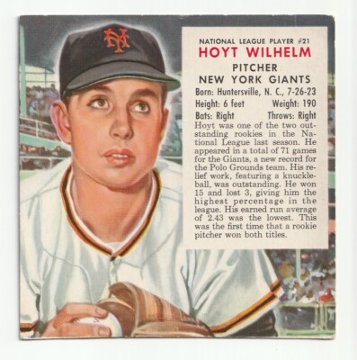 1953 Red Man Tobacco #21 Hoyt Wilhelm 🔥 No Tab VINTAGE 1950S SET BUST ...