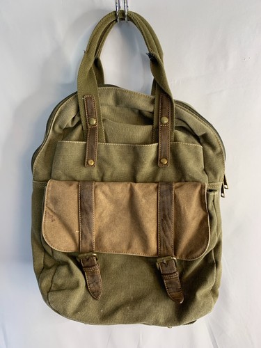 Cargoit Backpack Green/Brown Canvas with Leather Trim Zipper Magnetic ...