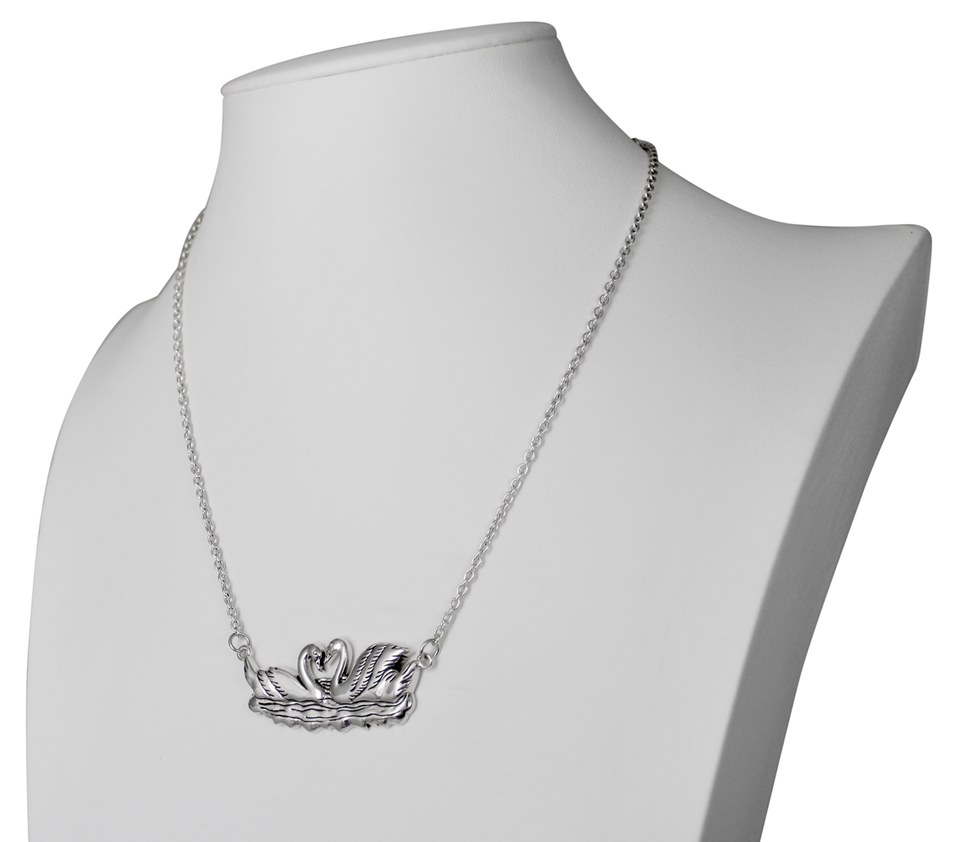 Sterling Silver Swans In Love Necklace - 18 Inch Chain Bird Animal ...