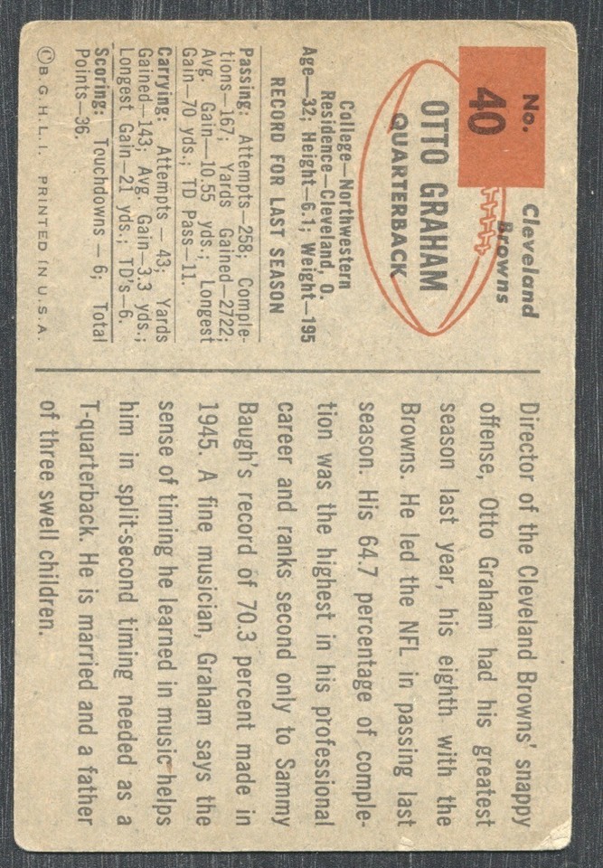 1954 Bowman Otto Graham football card #40 Browns HOF | eBay