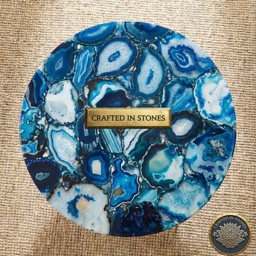 Blue Agate Table Top - Natural Gemstone Coffee Table - Round Stone Slab ...