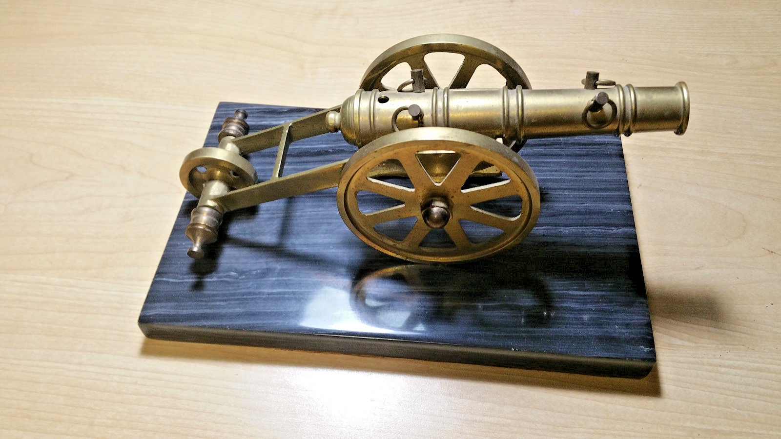 Toy Brass Cannon model 8 inches with black Marble desk Stand field gun ...