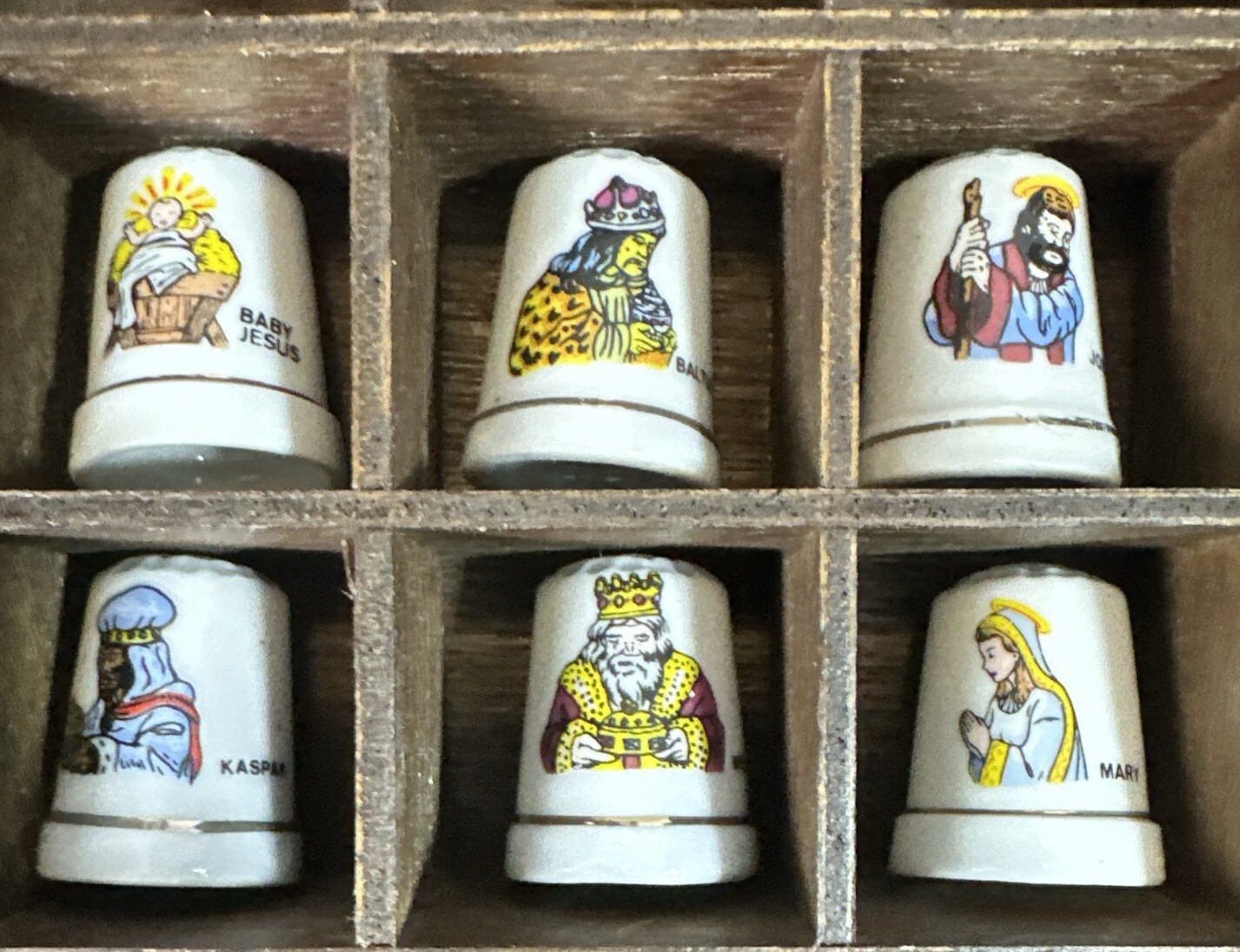 LOT of 6 Religious Sewing Thimbles White Gold Mary Jesus ROC Taiwan ...