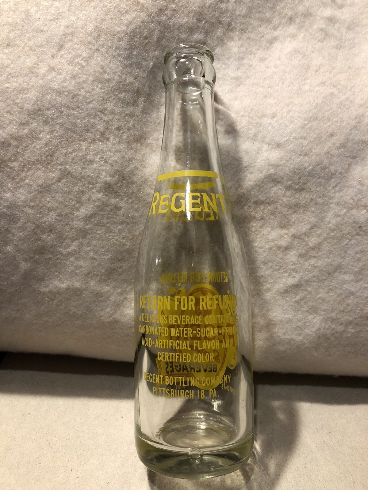 Vintage Regent Soda Bottle, 7 oz., Pittsburgh, PA, Printed Regent Label ...