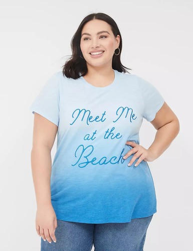Lane Bryant Embroidered Meet Me At The Beach Graphic Tee Blue Sea Plus ...