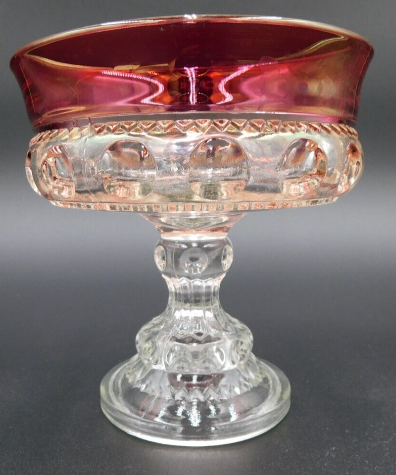 Indiana Glass Kings Crown Thumbprint Ruby Flash Pedestal Compote Candy | eBay