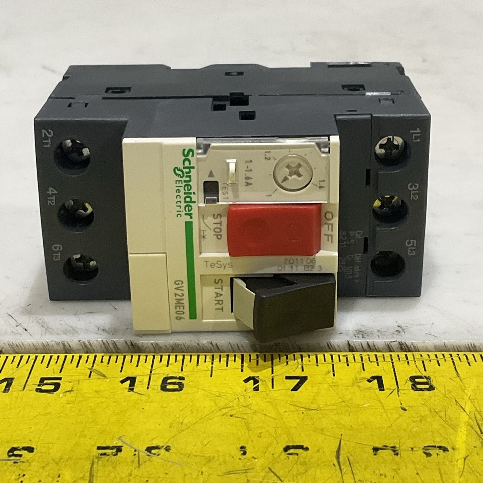 SCHNEIDER ELECTRIC GV2ME06 MOTOR CIRCUIT BREAKER 1-1.6 A 120-600VAC U3S ...