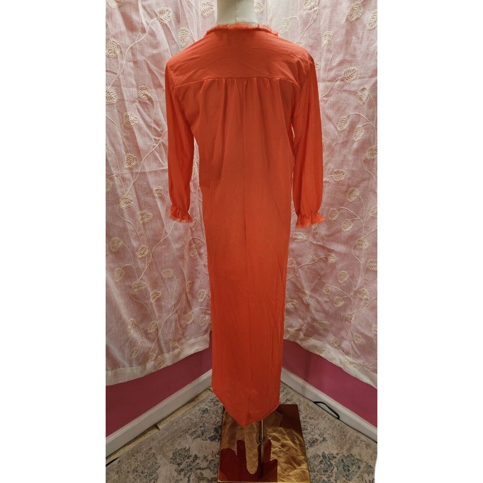 Vintage MOVIE STAR Neon Orange Nightgown Long Gown Silky Nylon Lace ...