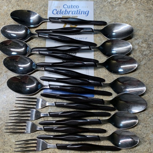 CUTCO FLATWARE SILVERWARE 16 PC SET CLASSIC BLACK HANDLE FORK SPOON ...