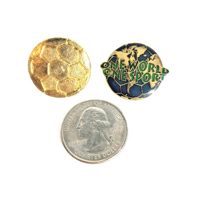 2 Vintage Soccer Pins- One World One Sport & Soccer Ball Hat Lapel Pins ...