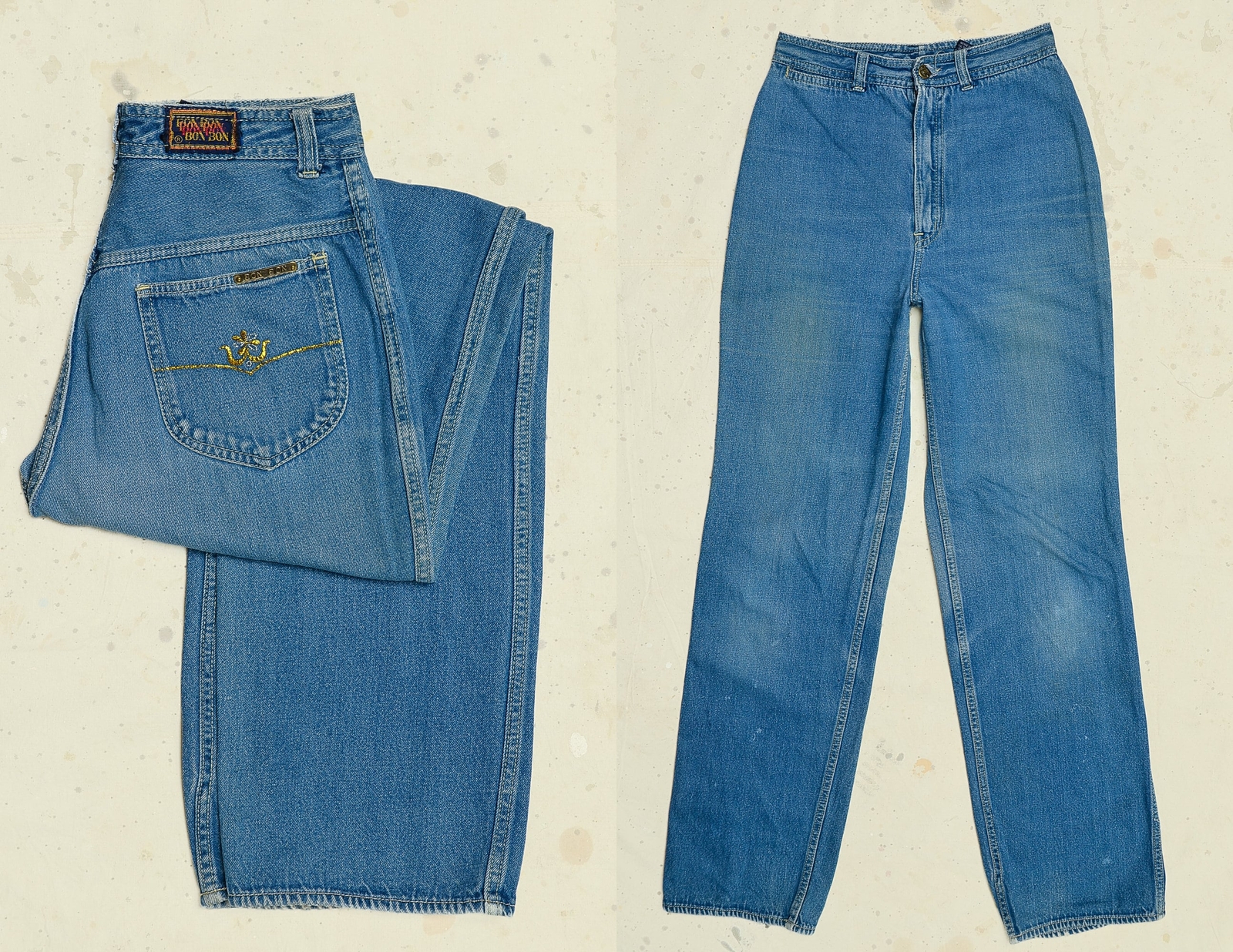 1980s Bon Bon Glam Jeans Embroidered Pockets High Wai… - Gem