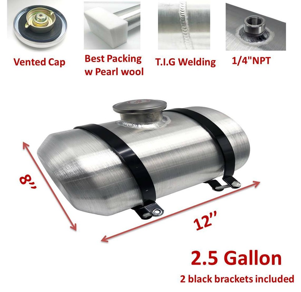 Aluminum Fuel/Gas Tank 2.5 Gallons 12"x8" Center Fill 1/4"-18NPT For ...