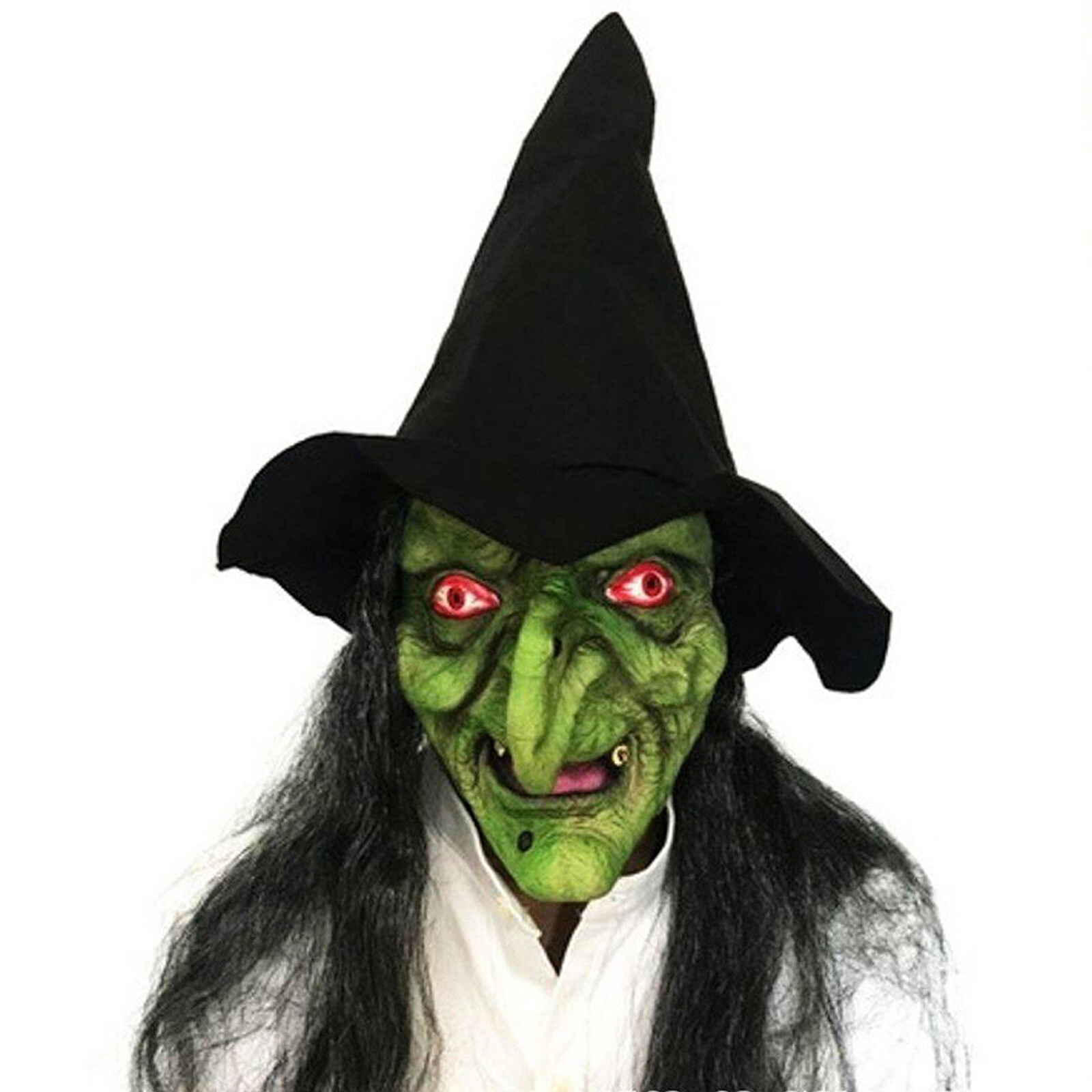 Scary Old Lady Witch Mask With Hair Realistic Latex Halloween Costume ...